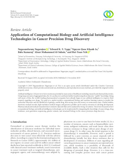 Pdf Application Of Computational Biology And Artificial Intelligence