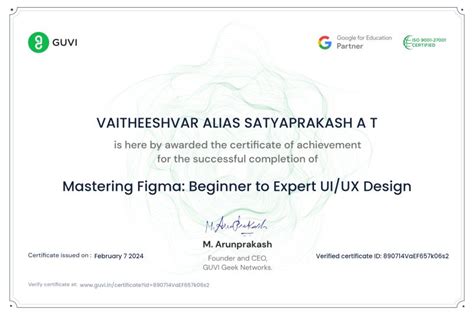 Vaitheeshvar Satyaprakash A T On Linkedin Uiux Guvicertified