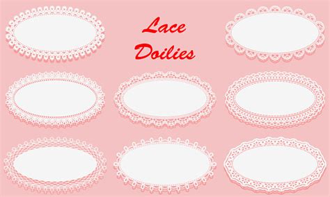 장식 화이트 레이스 Doilies의 집합입니다 분홍색 배경에 오픈 워크 타원형 프레임입니다 빈티지 종이 컷 아웃 디자인입니다
