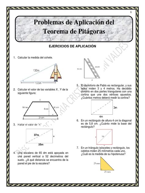 Problemas De Aplicación Del Teorema De Pitágoras Triángulo