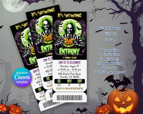 Beetlejuice Birthday Ticket Invitation Printable Invitation Halloween