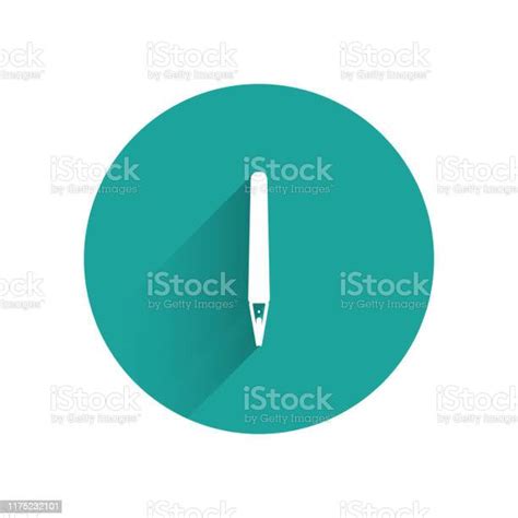 긴 그림자로 격리된 흰색 펜 아이콘입니다 녹색 원 버튼입니다 벡터 일러스트레이션 교육에 대한 스톡 벡터 아트 및 기타 이미지 교육 문서 벡터 Istock