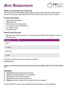 Aim Statement Worksheet New York State Family Planning Training Center