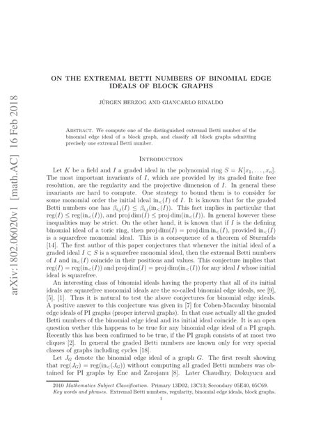 Pdf On The Extremal Betti Numbers Of Binomial Edge Ideals Of Block Graphs