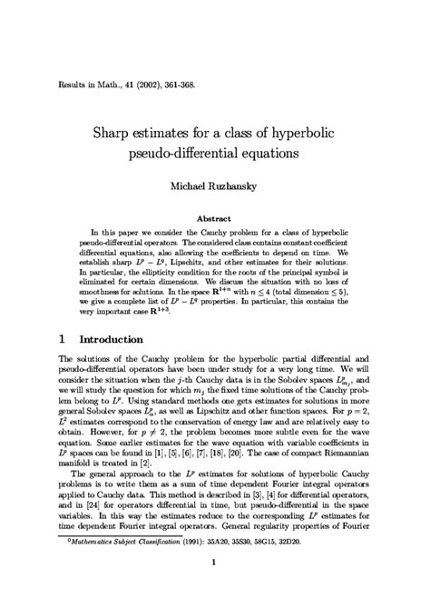Pdf Sharp Estimates For A Class Of Hyperbolic Pseudo Differential Equations