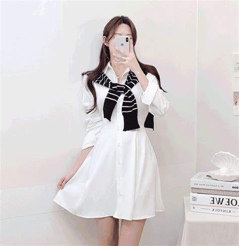 [ Set가능 구김 비침x ] 청순해 데이트정석 셔츠 미니 원피스 에이블리