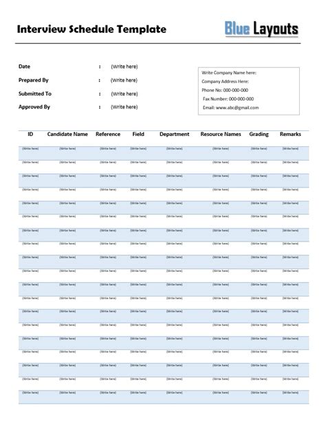 Interview Schedule Templates Blue Layouts