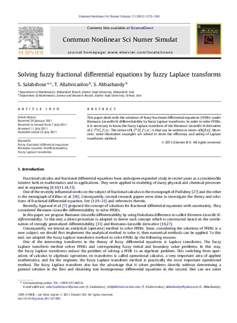 Pdf Solving Fuzzy Fractional Differential Equations By Fuzzy Laplace Transforms