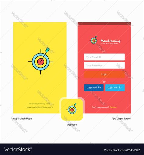 Company Dart Game Splash Screen And Login Page Vector Image