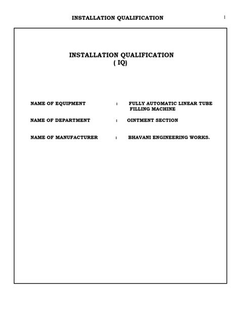 Iq Linear Tube Filling Machine Pdf Verification And Validation Specification Technical