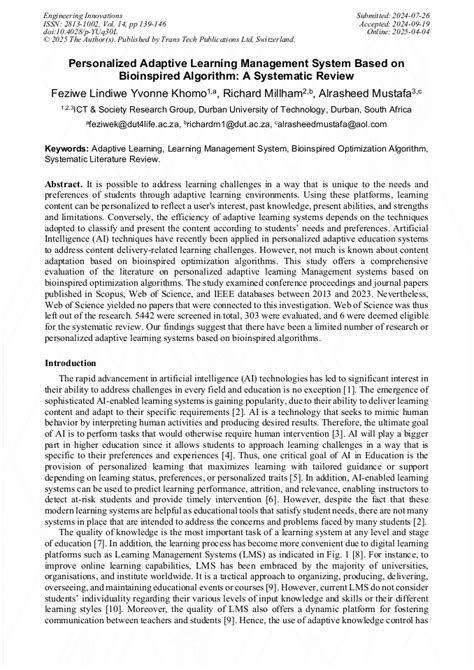 Personalized Adaptive Learning Management System Based On Bioinspired Algorithm A Systematic