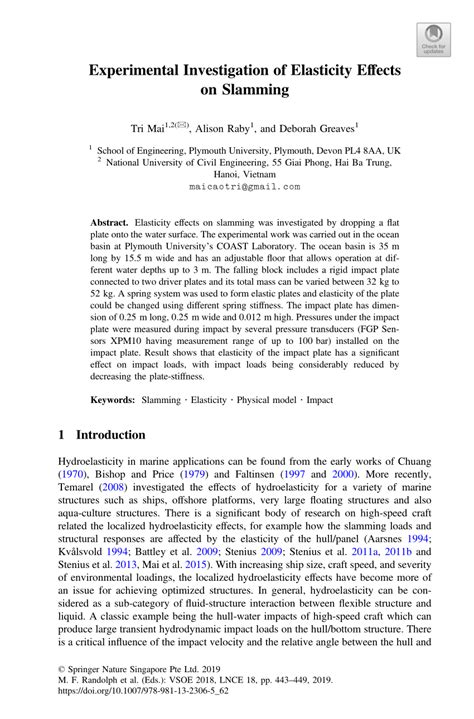 Pdf Experimental Investigation Of Elasticity Effects On Slamming