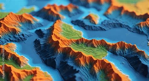 Gis Geodata Mapping Concept Featuring A Detailed Layered Terrain Model With Contour Lines And
