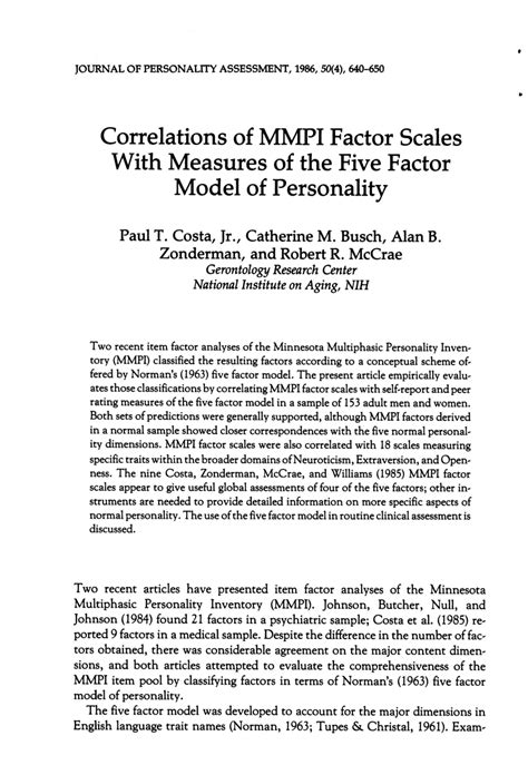 Pdf Correlations Of Mmpi Factor Scales With Measures Of The Five