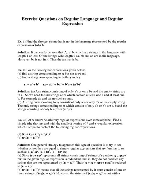 Exercise Questions On Regular Language And Regular Expression Pdf