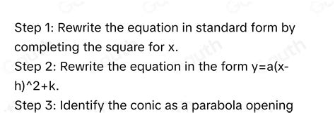 Solved Which Type Of Conic Section Does The Following Equation Represent Y 1 12 X 2 5 3 X 7