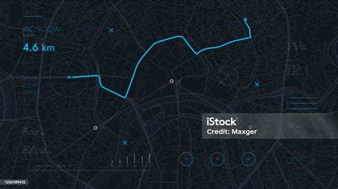 미래 경로 대시 보드 Gps 추적지도 도시 모스크바의 거리에서 매핑 기술과 최종 목적지를 탐색 뒤쫓음에 대한 스톡 벡터 아트 및 기타 이미지 Istock