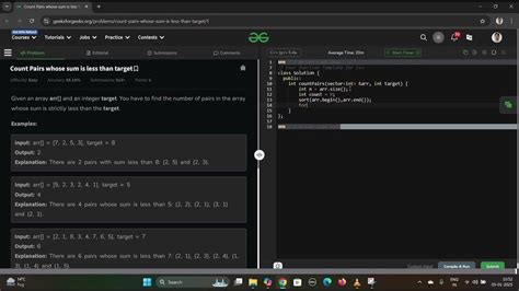 Count Pairs Whose Sum Is Less Than Target Gfg Potd Gfgpotd 05 01 25 Decodemaster01