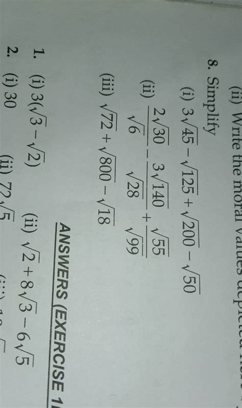 8 Simplify I 345 −125 200 −50 Ii 6 230 −28 3140 99 55 Iii 7