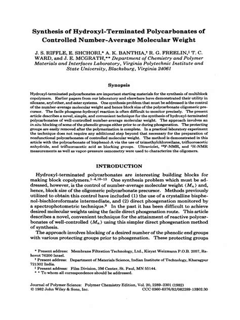 Synthesis Of Hydroxyl Terminated Polycar Pdf Tetrahydrofuran Physical Sciences