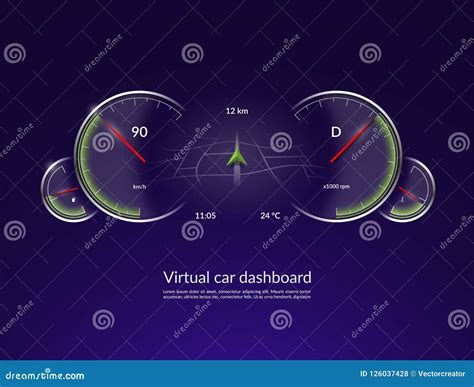 Virtual Car Dashboard Concept Hud Vehicle Interface With Navigation