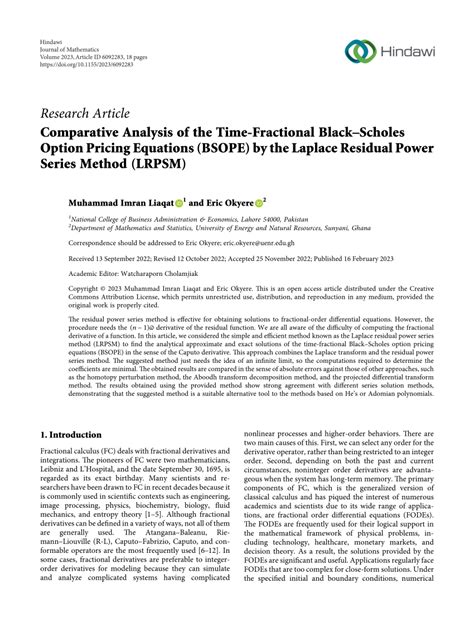 Pdf Comparative Analysis Of The Time Fractional Black Scholes Option Pricing Equations Bsope