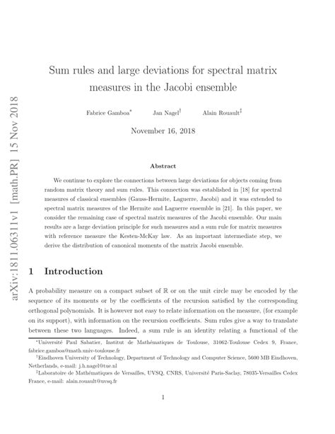Pdf Sum Rules And Large Deviations For Spectral Matrix Measures In The Jacobi Ensemble