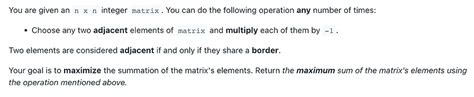 Leetcode알고리즘 Maximum Matrix Sum