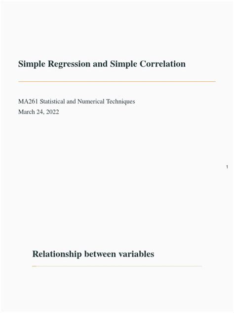 Simple Regression And Simple Correlation Ma261 Statistical And Numerical Techniques March 24