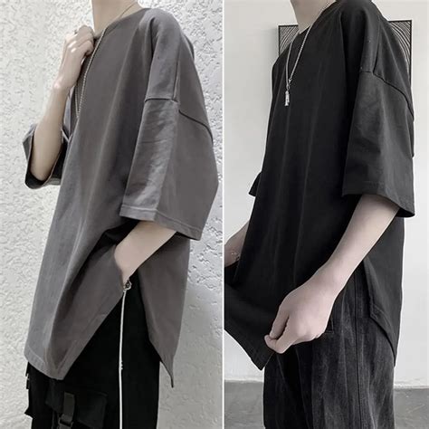 Summer Oversized T Shirt Solid Round Neck Loose Side Split T Shirt For