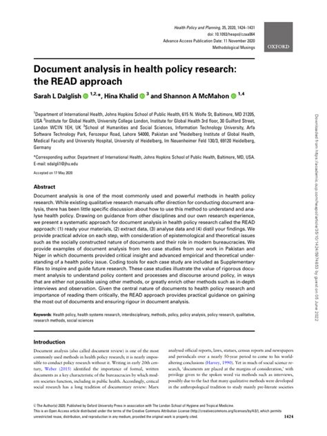 Dalglish 2020 Document Analysis In Health Policy Research The Read Approach Download Free Pdf Dalglish 2020 Document Analysis In Health Policy Research The Read Approach Download Free Pdf