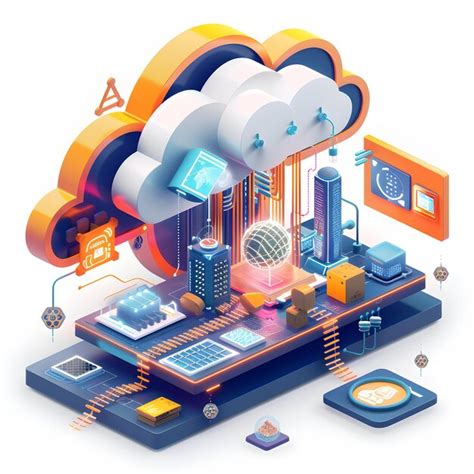 3d Flat Icon Cloud Computing With Quantum Computing Integration And Quantum Symbols Vector
