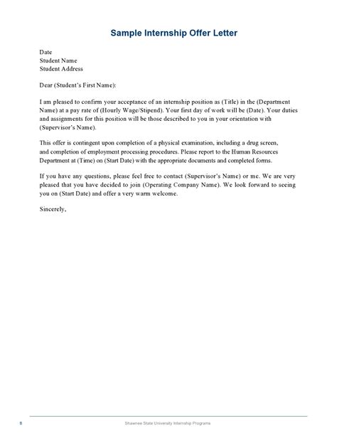 30 Best Internship Offer Letters Paid And Unpaid Templatearchive