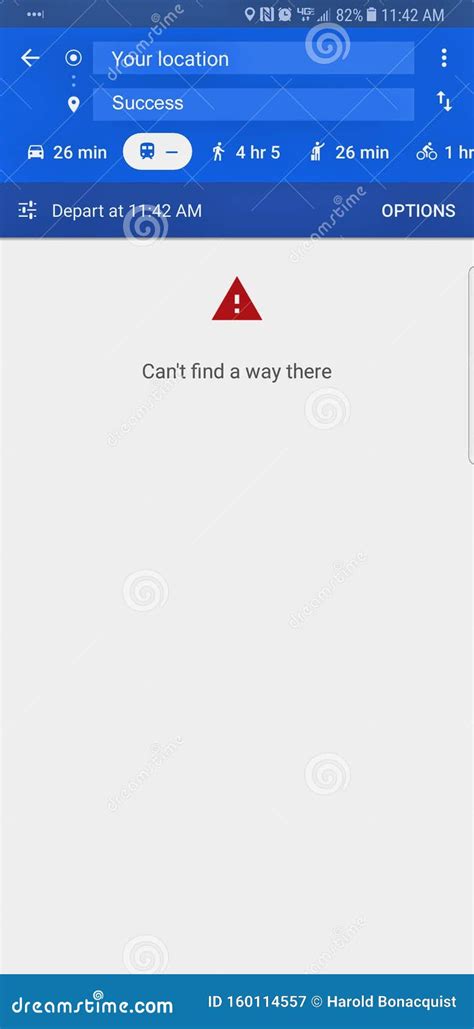 Gps Screen Showing Error Message Cant Find A Way There From Your Location To Success Stock