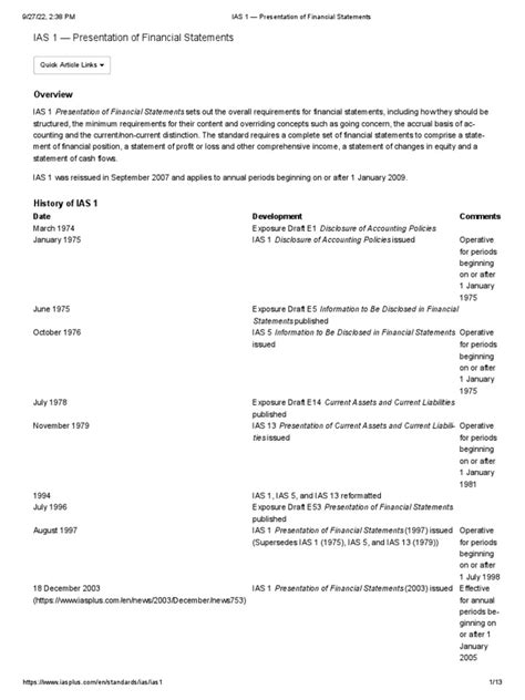 Ias 1 Presentation Of Financial Statements Pdf International