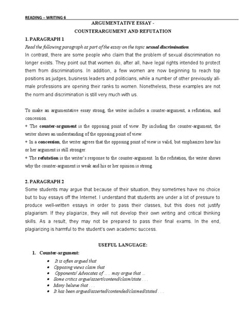 Argumentative Essay Counterargument Pdf Argument Essays