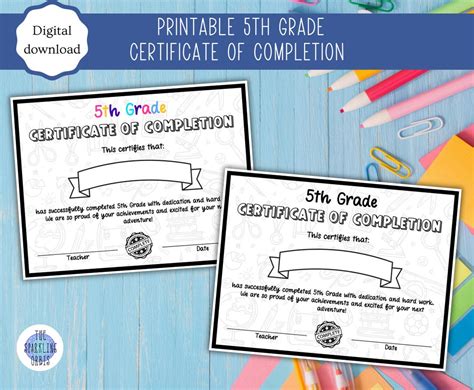 Printable 5th Grade Certificate Of Completion 5th Grade Elementary