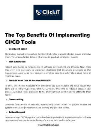 Top Benefits Of Implementing CI CD Tools ClickIT PDF
