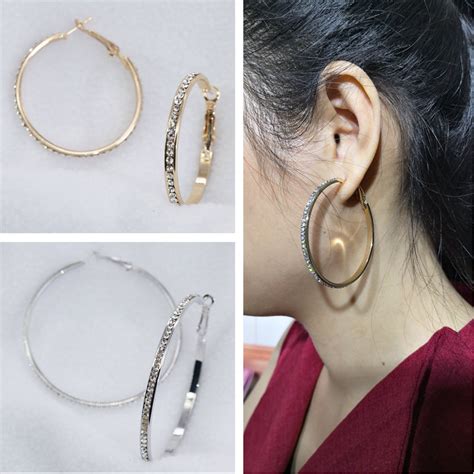 满钻耳圈多种规格女个性气质耳坠简约耳饰圆形水钻圆圈圈款耳环 虎窝淘