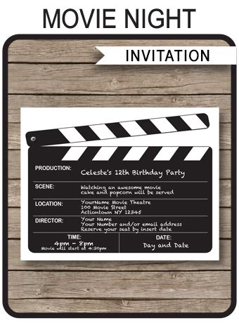 Movie Night Party Invitations Template Printable Birthday Party Invite