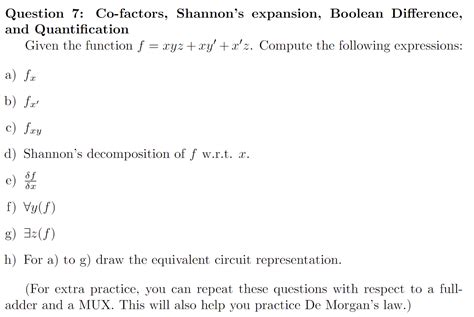 Solved Question 7 Co Factors Shannons Expansion Boolean