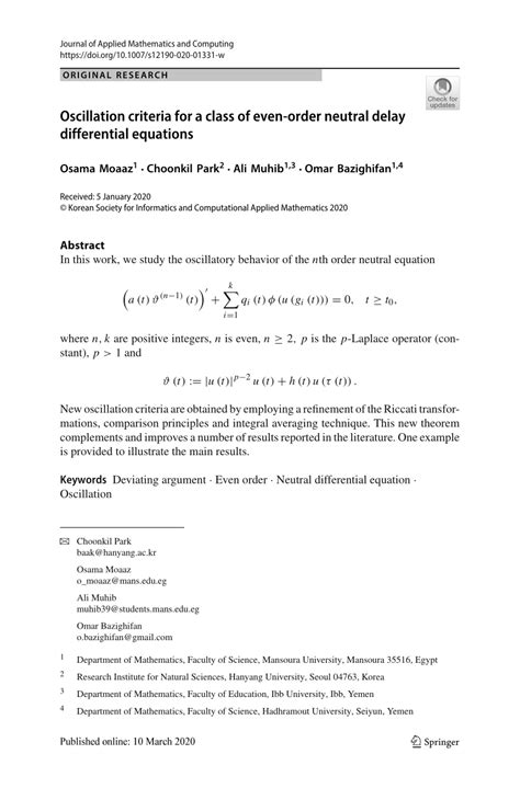 Pdf Oscillation Criteria For A Class Of Even Order Neutral Delay