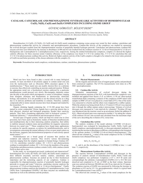 Pdf Catalase Catecholase And Phenoxazinone Synthase Like Activities Of Homodinuclear Co Ii