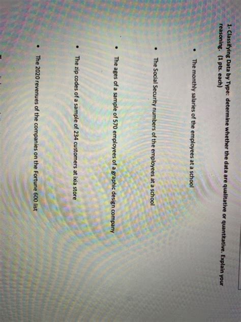 Solved 1 Classifying Data By Type Determine Whether The