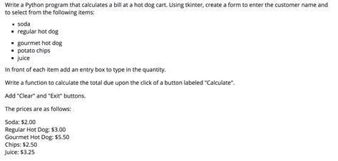 Solved Write A Python Program That Calculates A Bill At A