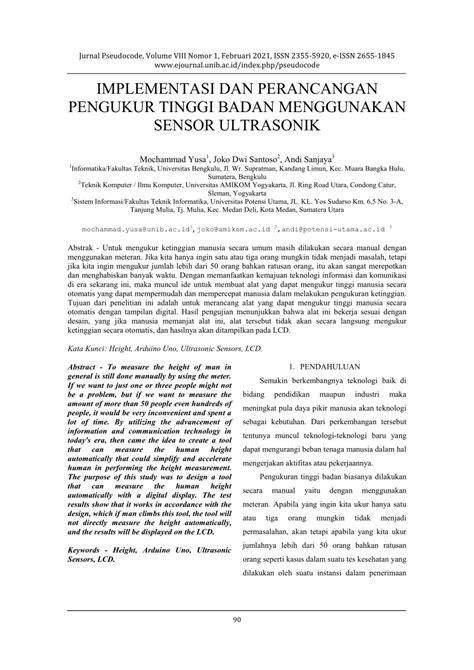Pdf Implementasi Dan Perancangan Pengukur Tinggi Badan Menggunakan Sensor Ultrasonik