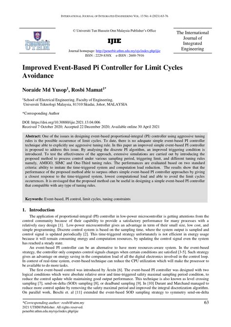 Pdf Improved Event Based Pi Controller For Limit Cycles Avoidance
