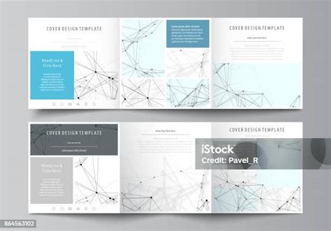 트라이 대 한 비즈니스 템플릿 평방 디자인 브로셔 접어 커버 전단지 추상적인 벡터 레이아웃 화학 패턴 연결 라인 및 점 흰색