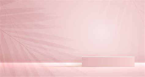 화장품 핑크 배경과 제품 프리젠 테이션 브랜딩 및 포장 프리젠 테이션을위한 프리미엄 연단 디스플레이 잎 배경의 그림자 스튜디오 무대 벡터 일러스트 디자인 0명에 대한 스톡