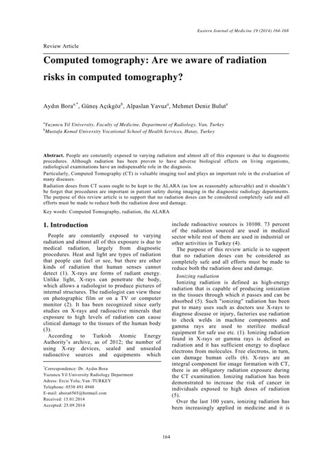 Pdf Computed Tomography Are We Aware Of Radiation Risks In Computed